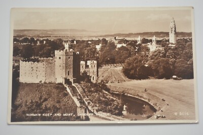 Norman Keep and Moat, Cardiff Castle (Wales) Real Photograph Valentine ...