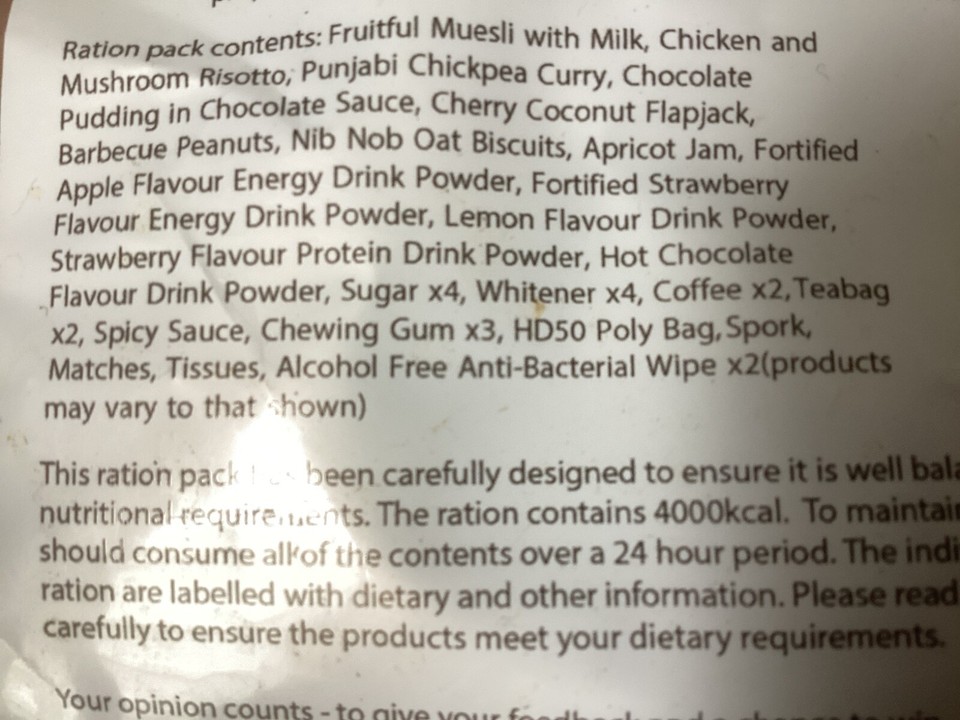 British Military MRE 24 hour Ration Pack Camping Hiking Menu 5 packed ...