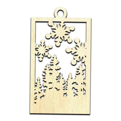 Christmas Ornament Rectangle Snowflakes and Trees #2 Laser Cut Out ...