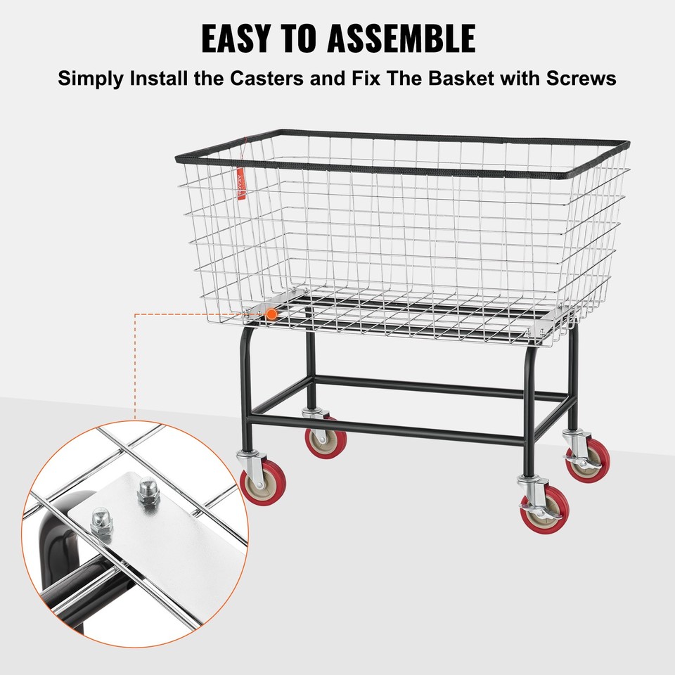 Uimoso Wire Laundry Cart Wire Laundry Basket 4.5 Bushel Heavy Duty w/ 5 ...