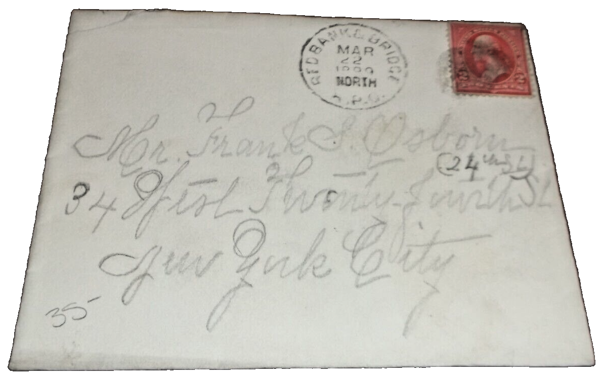MARCH 1899 CENTRAL RAILROAD OF NEW JERSEY CNJ RED BANK & BRIDGETON RPO ...