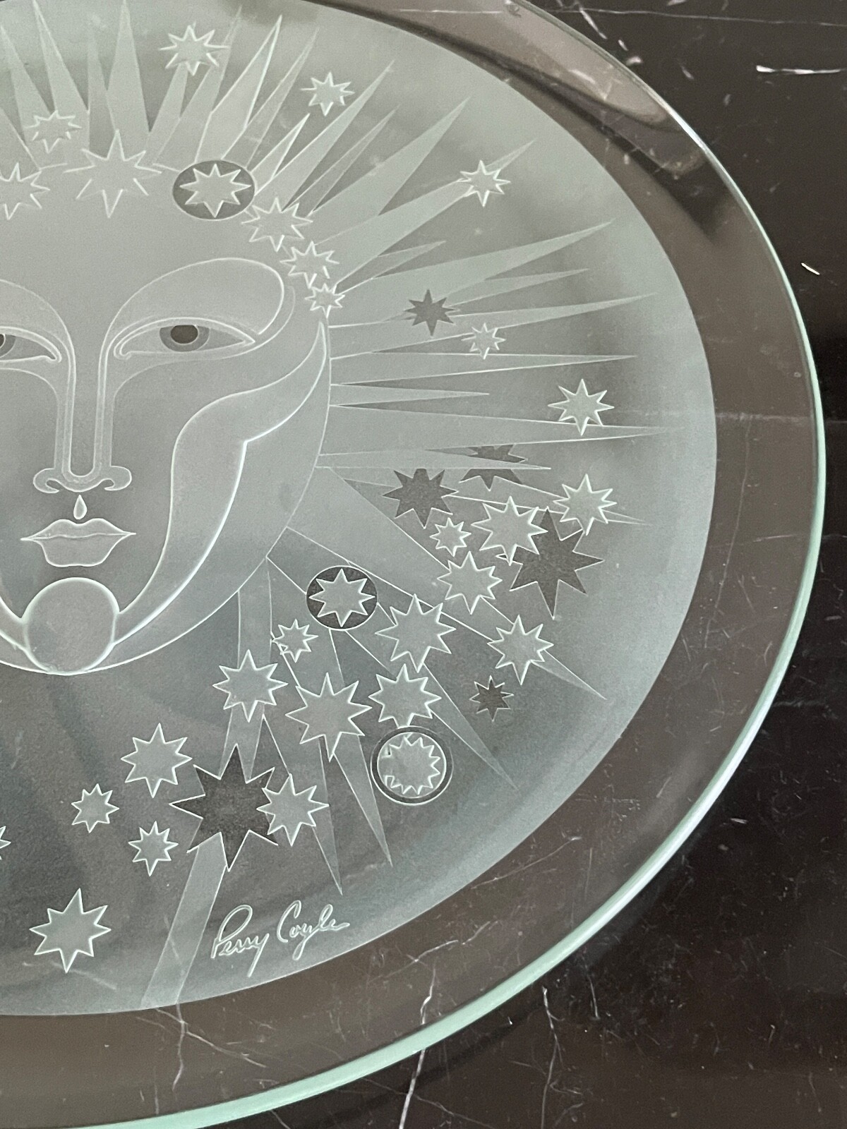 Vintage Signed Perry Coyle Etched Art Glass Serving Platter or Cake ...
