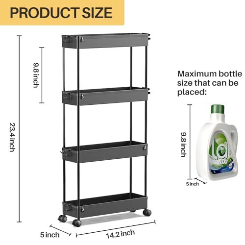 Slim Rolling Storage Cart 4 Tier Organizer Mobile Shelving Unit Utility ...