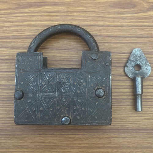 Iron Trick padlock or lock with screw type key old or antique, big size ...
