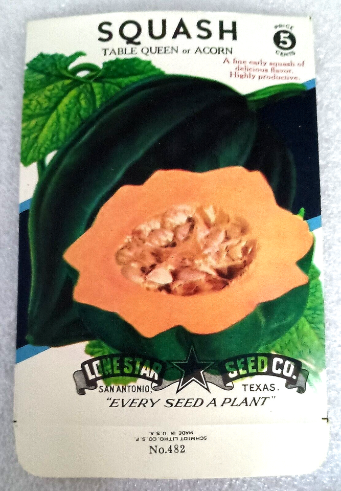 Vintage Acorn Squash Seed Packet Lone Star NOS New 1950s San Antonio ...