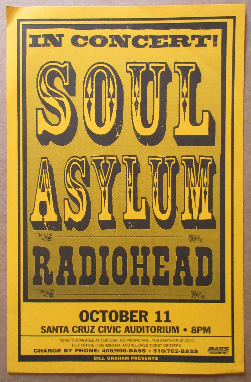 RADIOHEAD Santa Cruz Civic Auditorium 1995 Concert POSTER The Bends ...