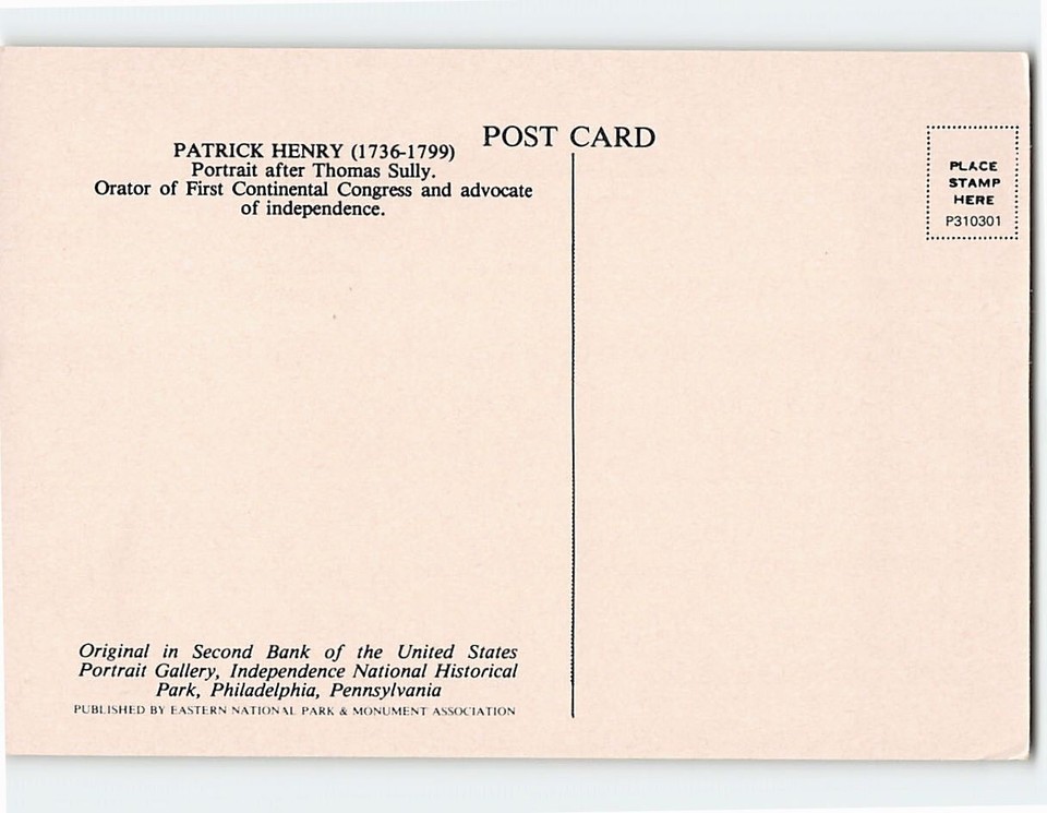 Postcard Patrick Henry By Thomas Sully Philadelphia Pennsylvania USA ...