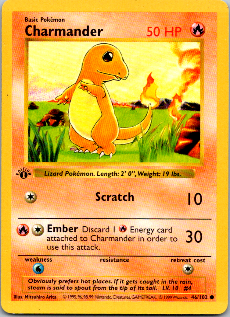 Pokemon Card - Charmander 1st Edition Base Set (Shadowless) 46/102 ...