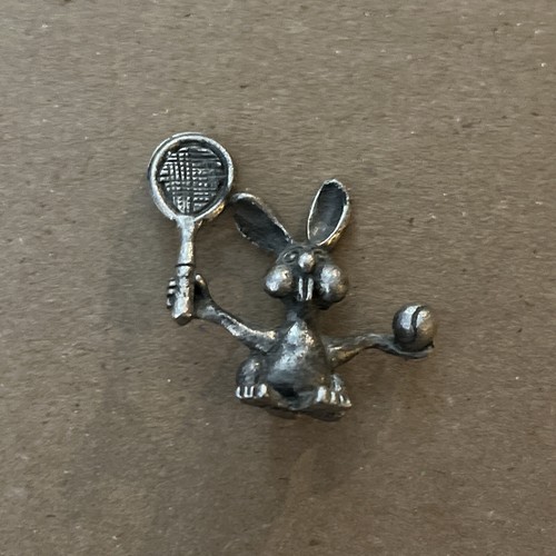 Miniature Pewter Figurine Dollhouse Bunny Rabbit Tennis Racket Player ...
