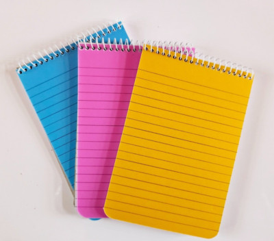 Pack of 3 A6 Note Pads Spiral Multi-coloured Neon Ruled Notebook ...