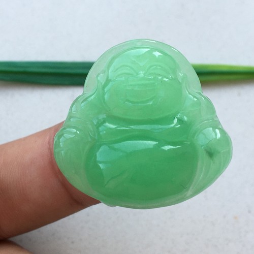 Certified natural green jadeite Carving Happy amulet Buddha statue ...