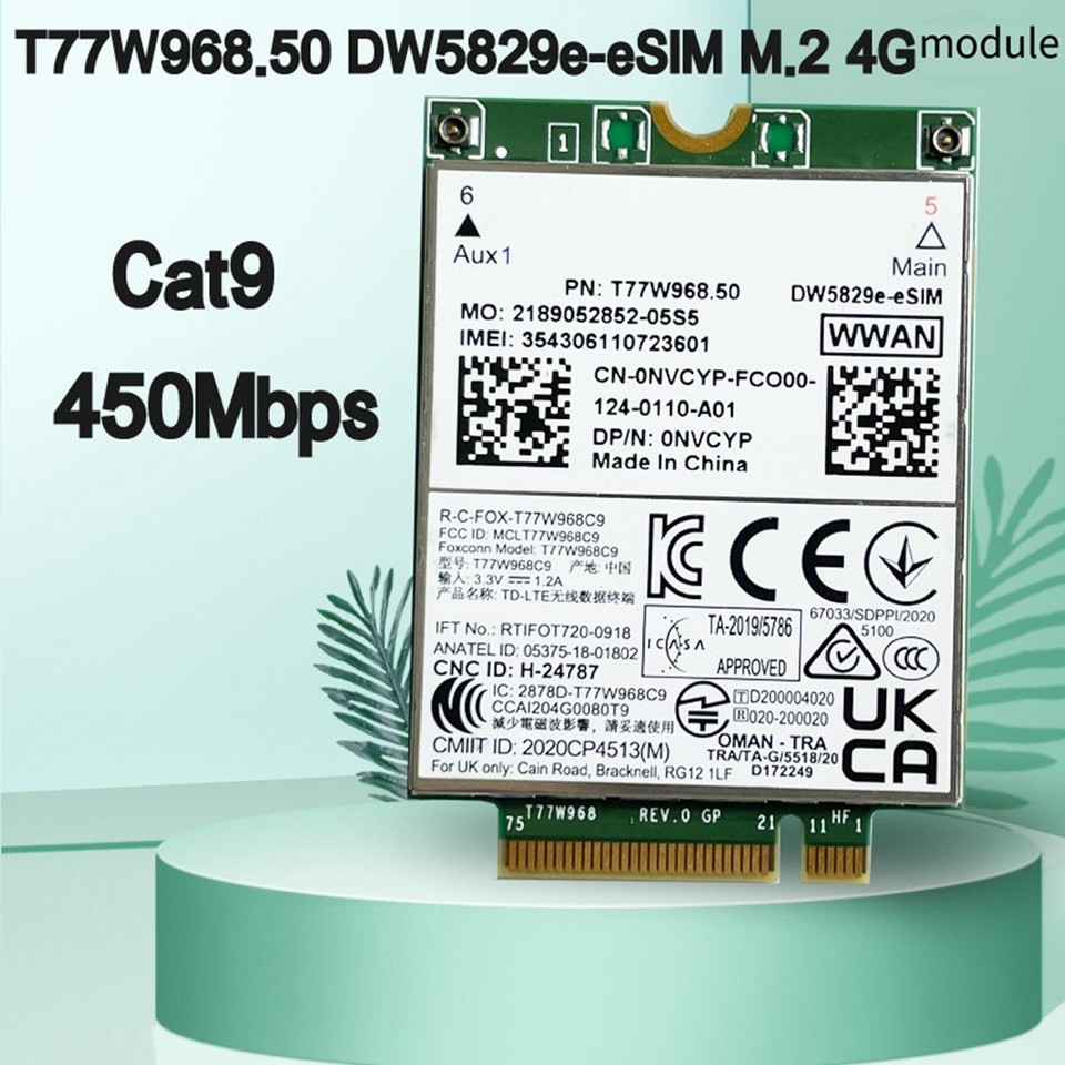 T77W968.50 DW5829e-ESIM M.2 4G Modem Module Cat9 450Mbps TDD-LTE 4G ...