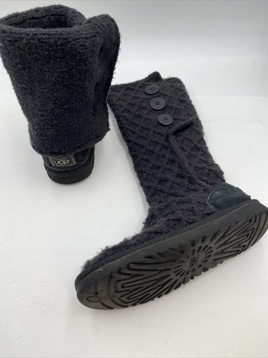 Black Knit Uggs With Buttons