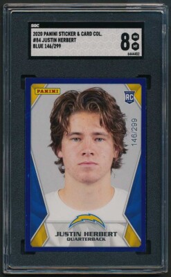 2020 Panini Stickers Blue Justin Herbert #84 SGC 8 NM/MT | eBay
