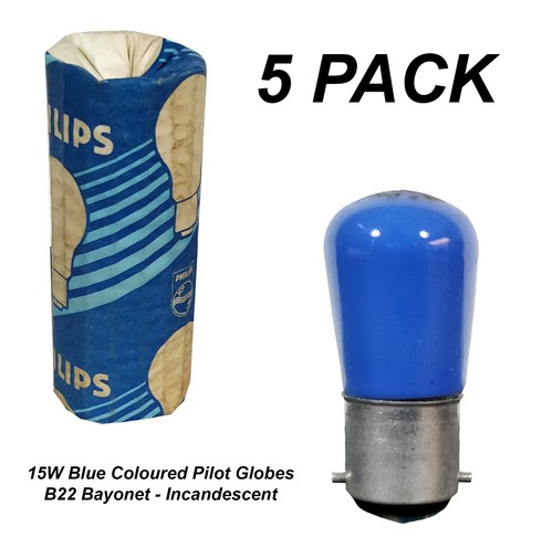 5 x 15W Blue Coloured Pilot Light Globes Bulbs Lamps B22 Bayonet BC ...