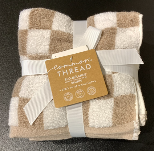 4-PK Common Thread Eco-Melange Soft Bamboo Rayon Washcloths White/Brown ...