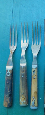 LOT OF THREE CIVIL WAR FORKS, THREE PRONGED WITH WOOD HANDLES-DIFFERENT ...