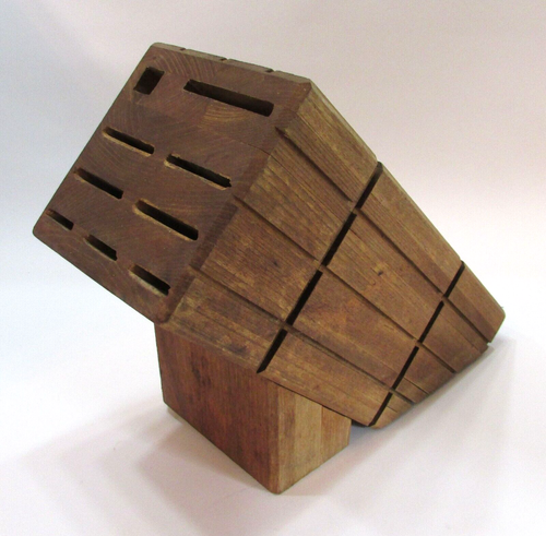 Retro Empty 7 Slot Solid Wood Knife Block Angled Holder w Sharpener ...
