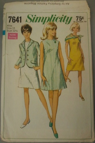 Vintage 1968 Simplicity Misses Pattern Dress & Jacket #7641 Sz 10 Bust ...