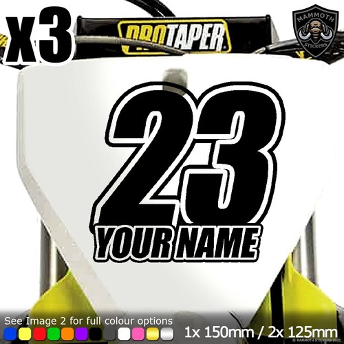 3x Custom Race Numbers Name MX Stickers Decals Vinyl Racing Motorbike ...