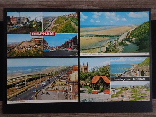 4 x Blackpool postcards (1960s/70s) showing Bispham promenade and ...
