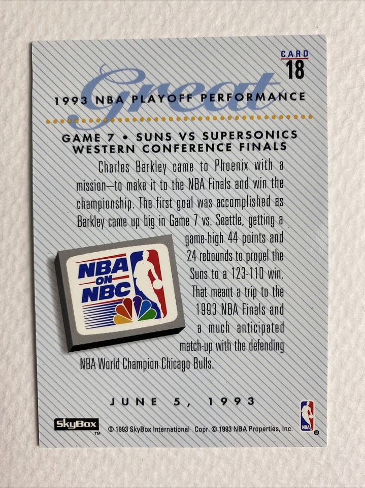 1993-1994 SKYBOX CHARLES BARKLEY NBA ON NBC CARD 18 EXCELLENT CONDITION ...