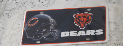 CHICAGO BEARS TWO LOGO METAL LICENSE PLATE NAVY ORANGE HELMET 6" X 12 ...