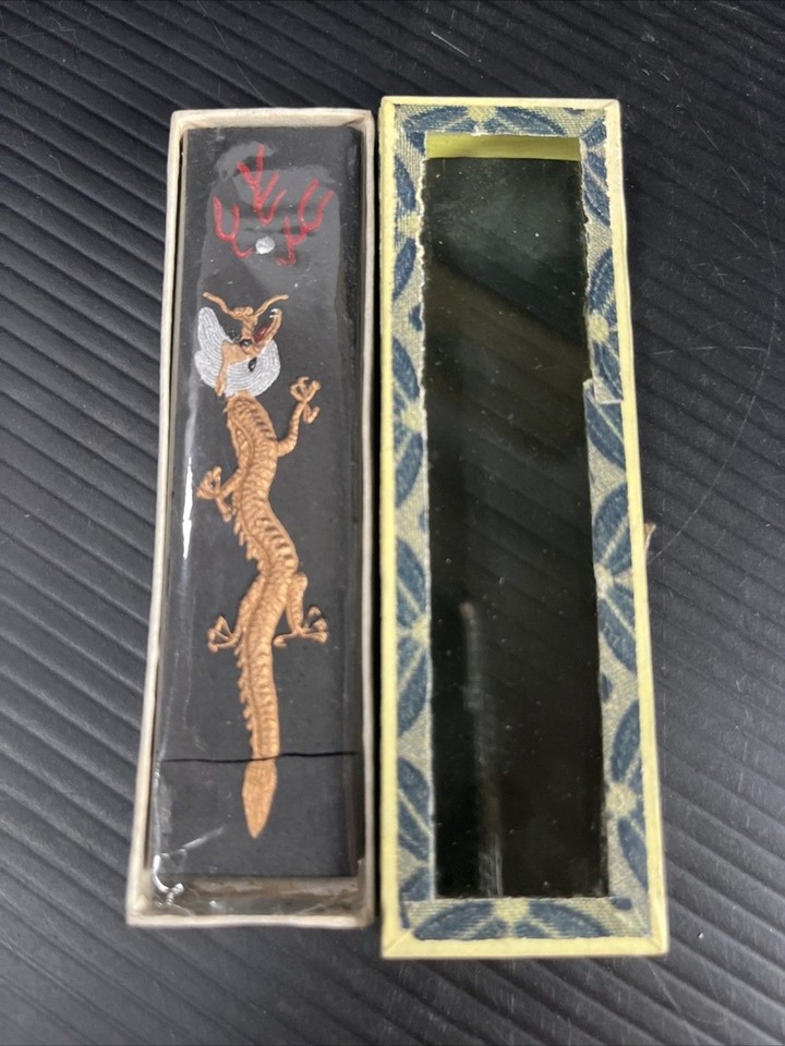 Vtg Chinese Calligraphy Hui Ink Stick In Original Box 4” Dragon Broken ...