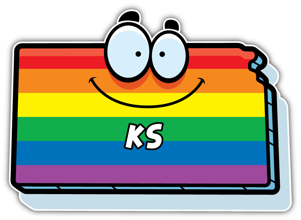 Kansas USA State Smiley Map Rainbow LGBT Flag Car Bumper Sticker Decal ...