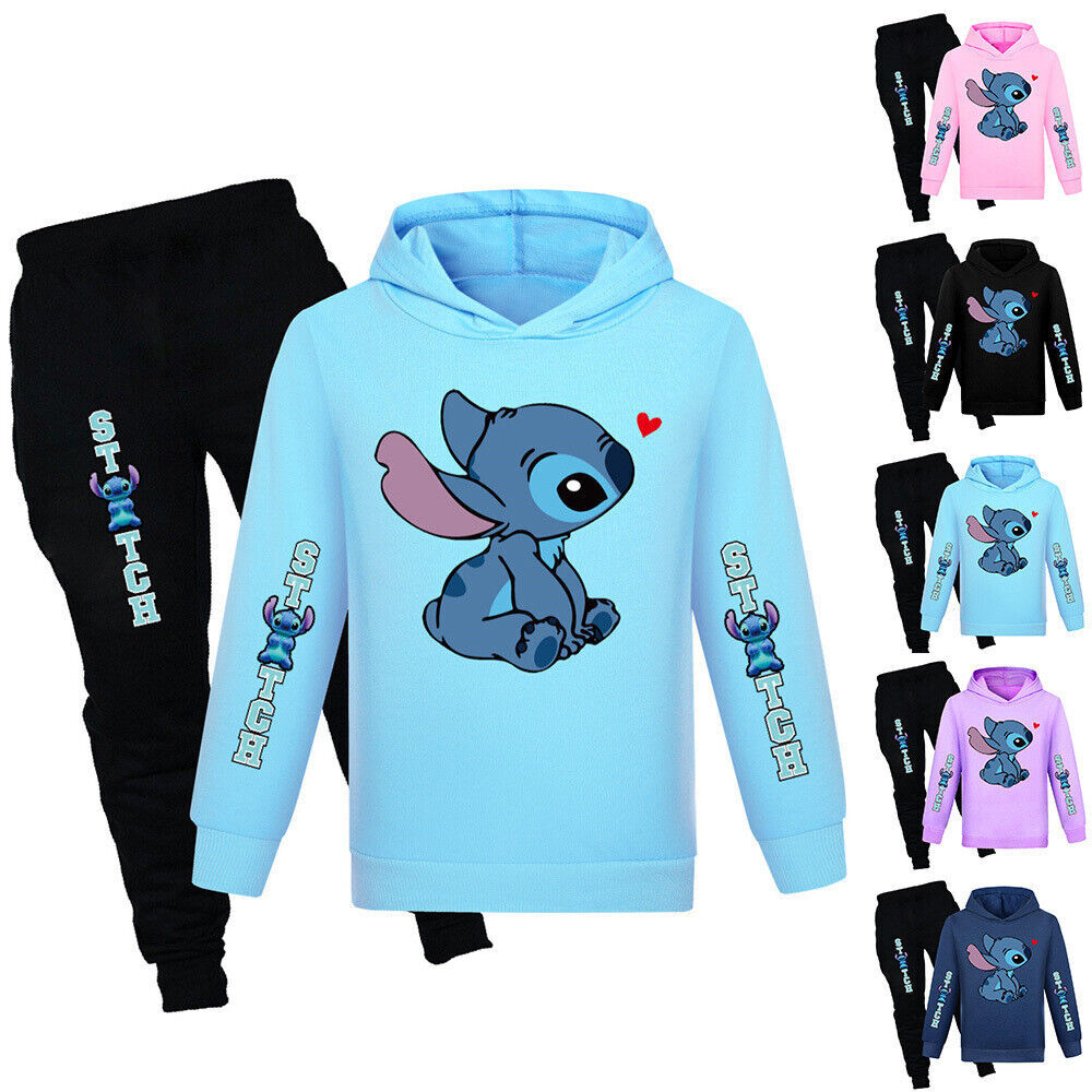 Unisex Kids Lilo and Stitch Hoodie Tracksuit Set Casual Top Pants Suit ...