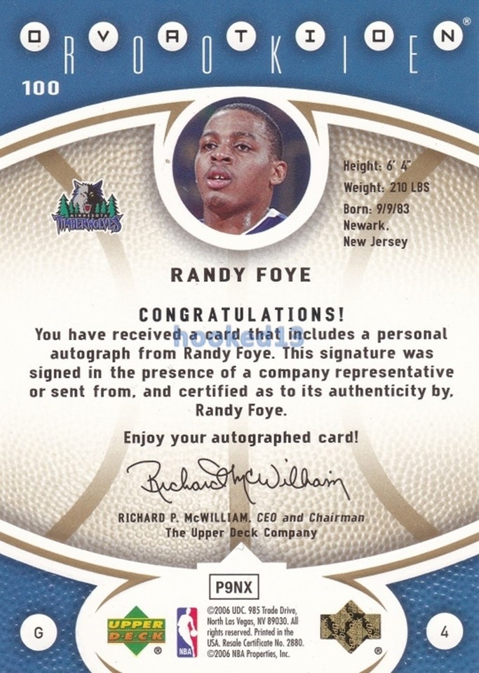 Randy Foy 2006-07 UD Ovation ROOKIE AUTO GOLD parallel Card d#93/99 | eBay