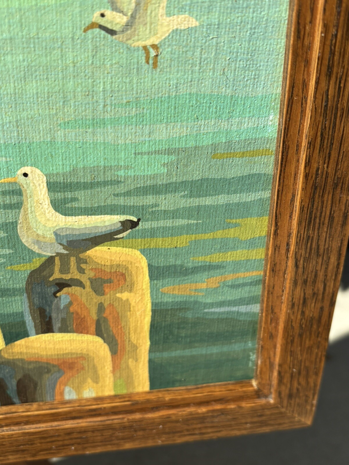 VTG MCM Paint By Numbers Painting Dock Harbor Boat Seagulls Water ...