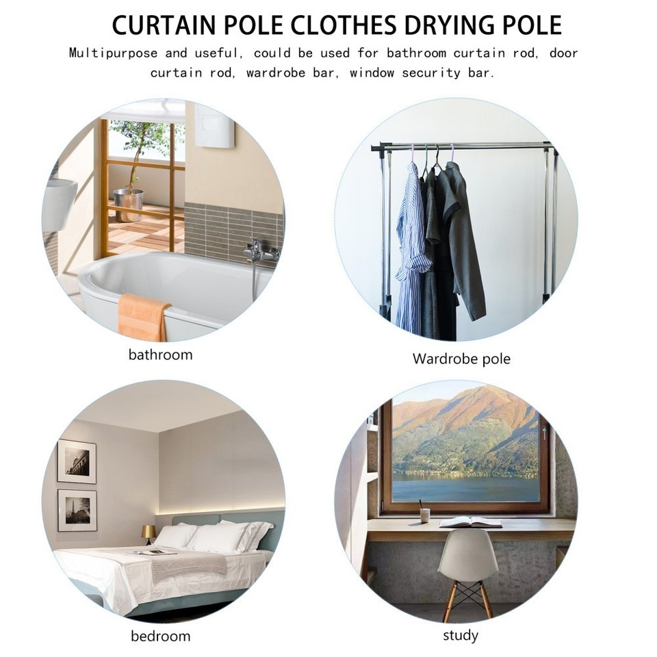 Sliding Door Security Bar Adjustable Curtain Rod Stainless Steel Window ...