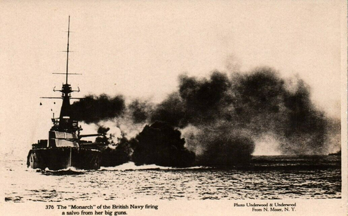 RPPC Photo British Royal Navy HMS Monarch Firing Guns | eBay