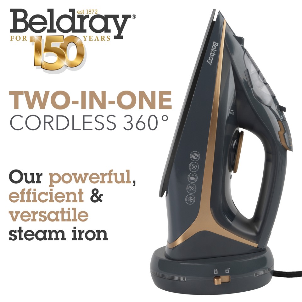 Beldray 2-In-1 Cordless Steam Iron Ceramic Soleplate Charging Base ...