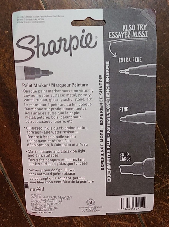 Sharpie 5ct Oil Based Paint Markers ~MEDIUM~ Marks on Wood & Glass ...