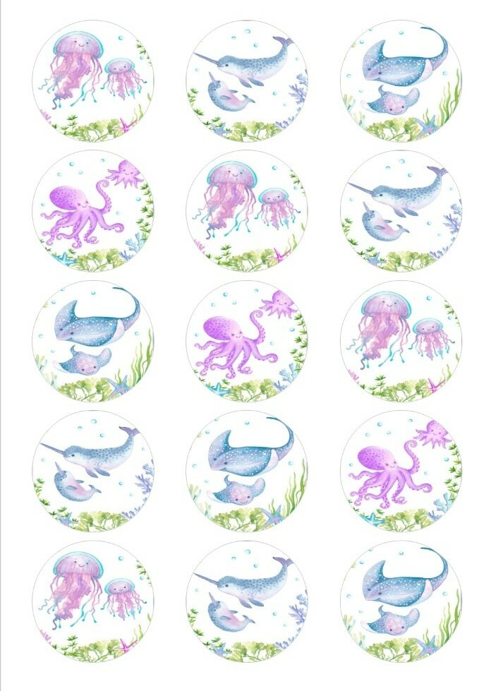 15 Under The Sea Creatures Edible Icing Sheet Cupcake Toppers Cake PRE ...