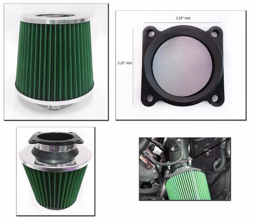 Green Cold Air Intake Filter + MAF Adapter For 2003-2006 Nissan 350Z 3 ...