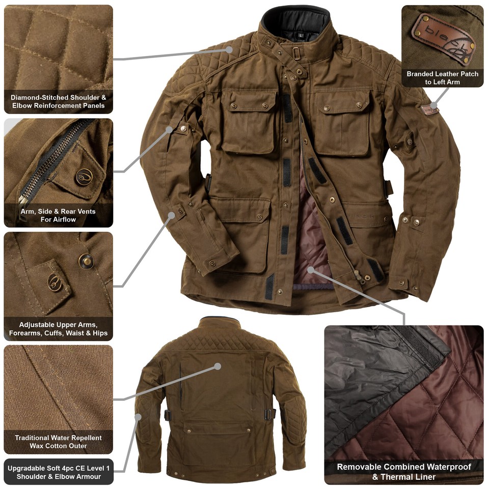 Black Bowland CE Class AA Wax Motorcycle Jacket For Bike Riding | eBay UK