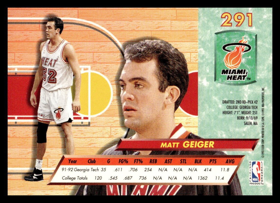1992 Ultra #291 Matt Geiger RC Miami Heat | eBay