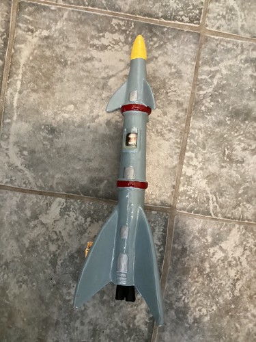 Folk Art! handmade gray CCCP model rocket w/cosmonaut, 16” high x 5-1/2 ...