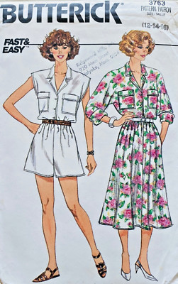 80s BUTTERICK 3763 SIZES 12 14 16 DRESS & ROMPER UC/FF | eBay