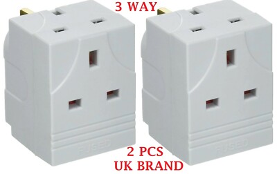 2 x 3 Way Gang Block Triple Socket Splitter 13A Mains UK Plug Adaptor ...