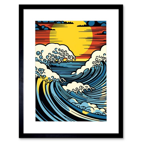 Great Waves Comic Book Style Seascape Sunset Halftone Framed Art Print ...