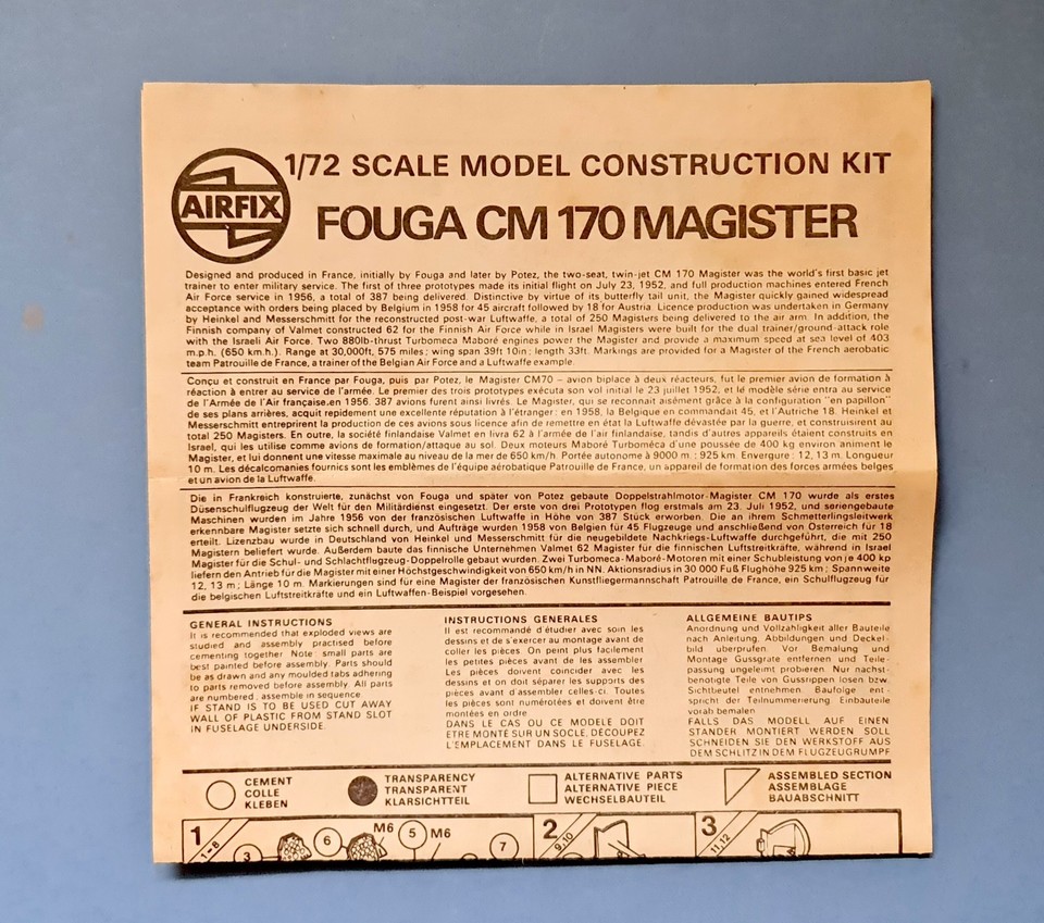 Airfix 1/72 scale model kit Fouga Magister (1976 Boxing) | eBay UK