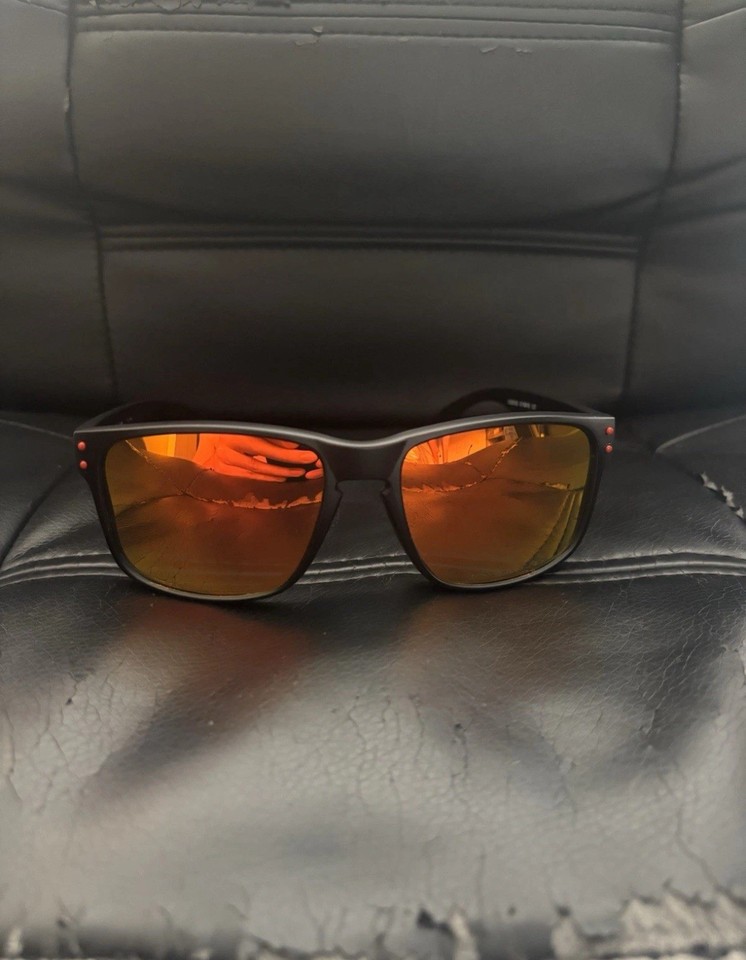 Oakley Holbrook 009102 Polarized Sunglasses - Matte Black/Red lences ...