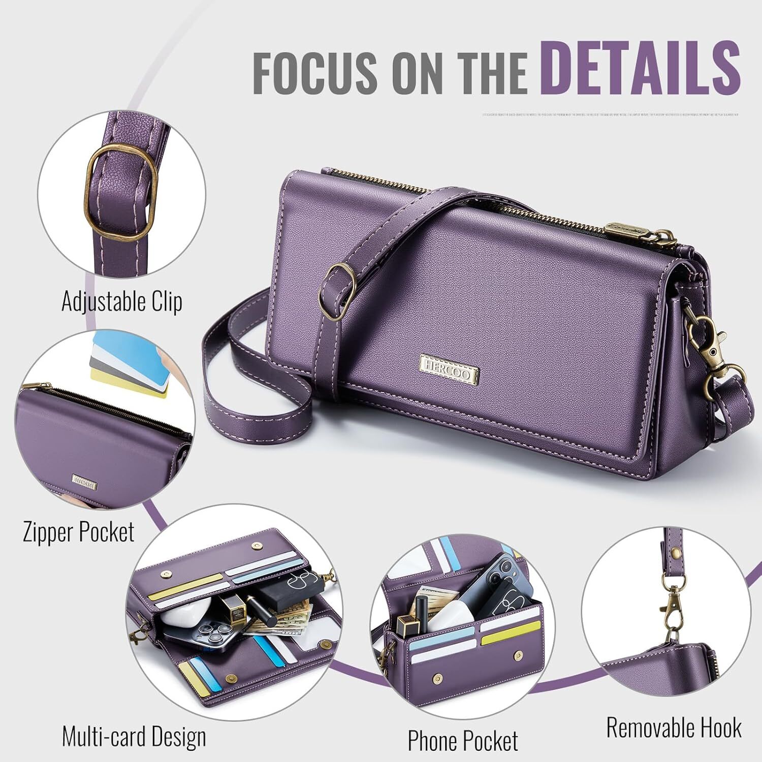 HERCOO Small Crossbody Phone Purse, Women's RFID Wallet Purple | eBay