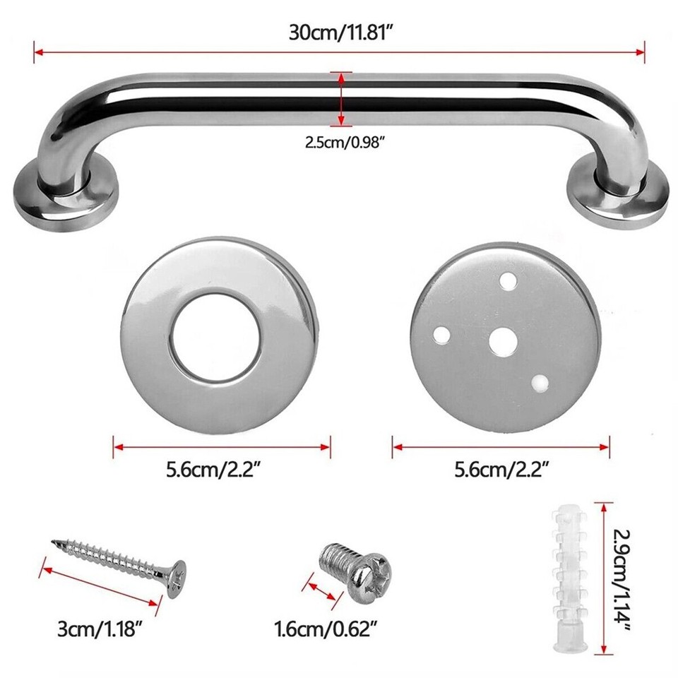 30cm Chrome Home Bathroom Disability Handle Hand Rail Grab Safety Bar ...