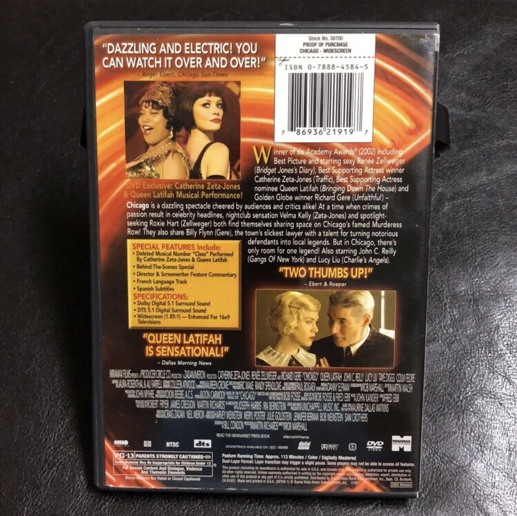 Chicago (DVD 2003 Widescreen) Renee Zellweger Catherine Zeta Jones ...