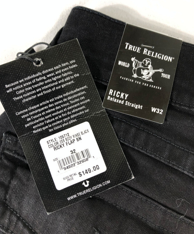 NWT TRUE RELIGION Ricky Flap Relaxed Straight Fit Jeans Size 32 Body ...